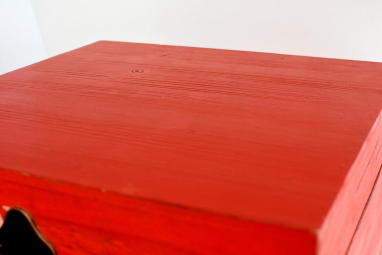 Red Wooden Cube Box, Side Table, Bakery Print New at 1stDibs