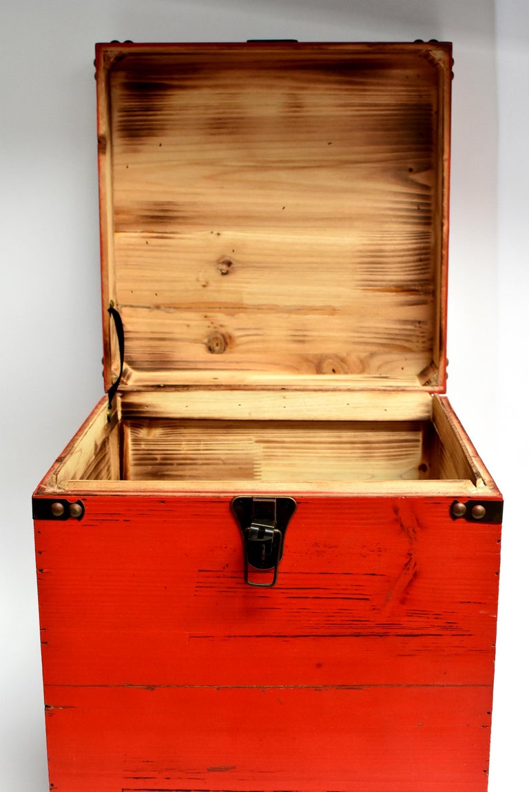 Red Wooden Cube Box, Side Table, Bakery Print New at 1stDibs