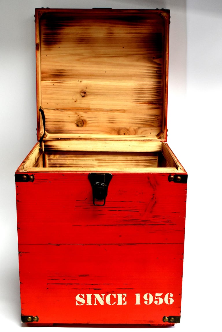 Red Wooden Cube Box, Side Table, Bakery Print New at 1stDibs