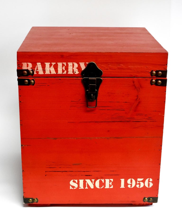 Red Wooden Cube Box, Side Table, Bakery Print New at 1stDibs