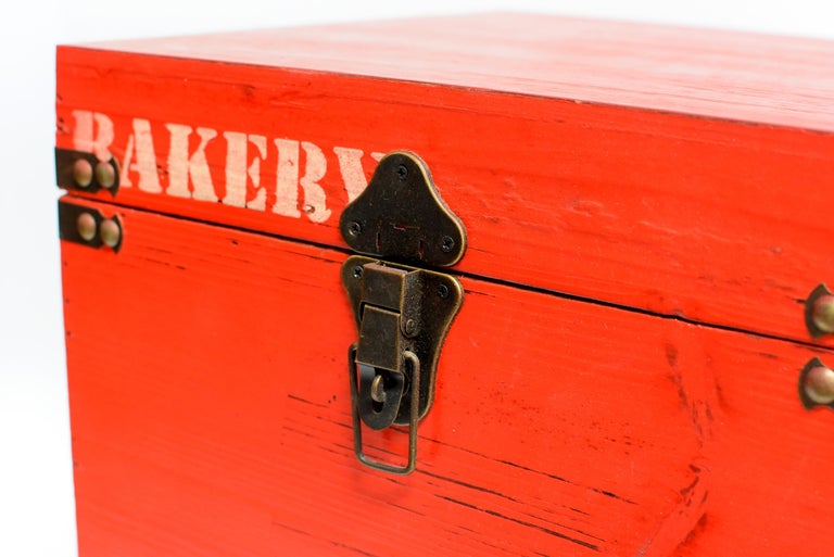 Red Wooden Cube Box, Side Table, Bakery Print New at 1stDibs