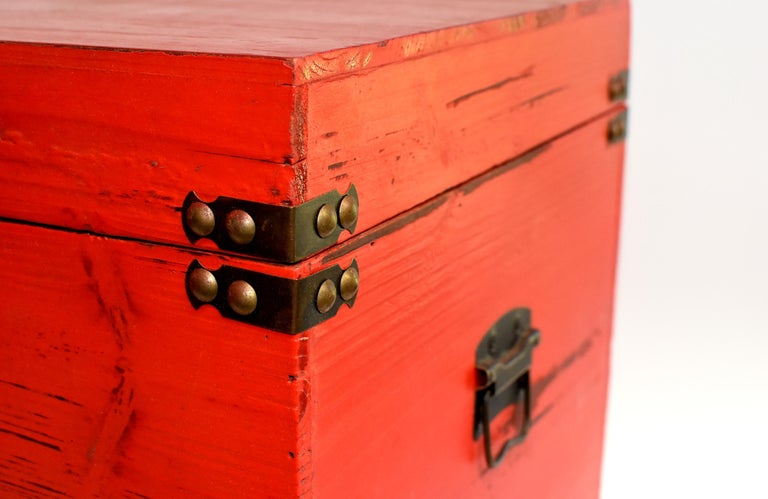 Red Wooden Cube Box, Side Table, Bakery Print New at 1stDibs