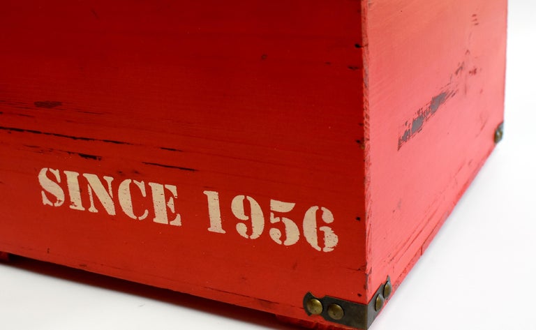 Red Wooden Cube Box, Side Table, Bakery Print New at 1stDibs