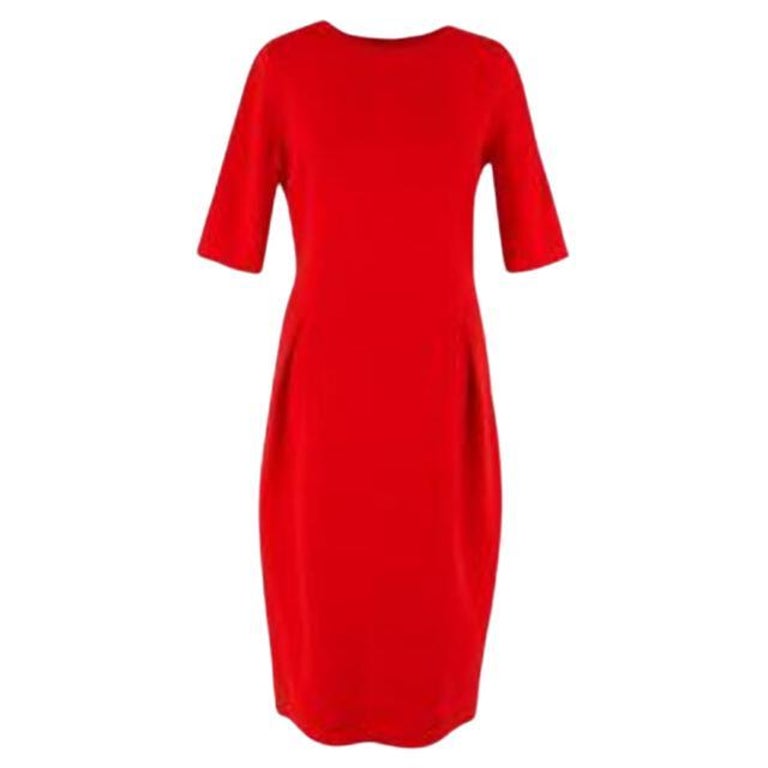Red Wool Crepe Midi Dress For Sale at 1stDibs
