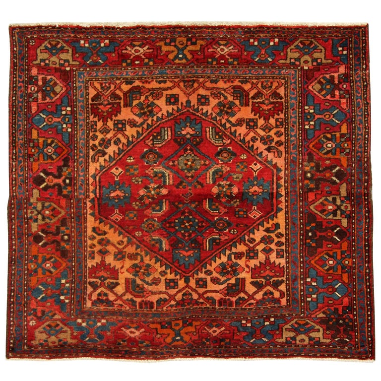 Red Wool Rug Handmade Carpet Rustic Gold Oriental Area Rug For Sale at ...