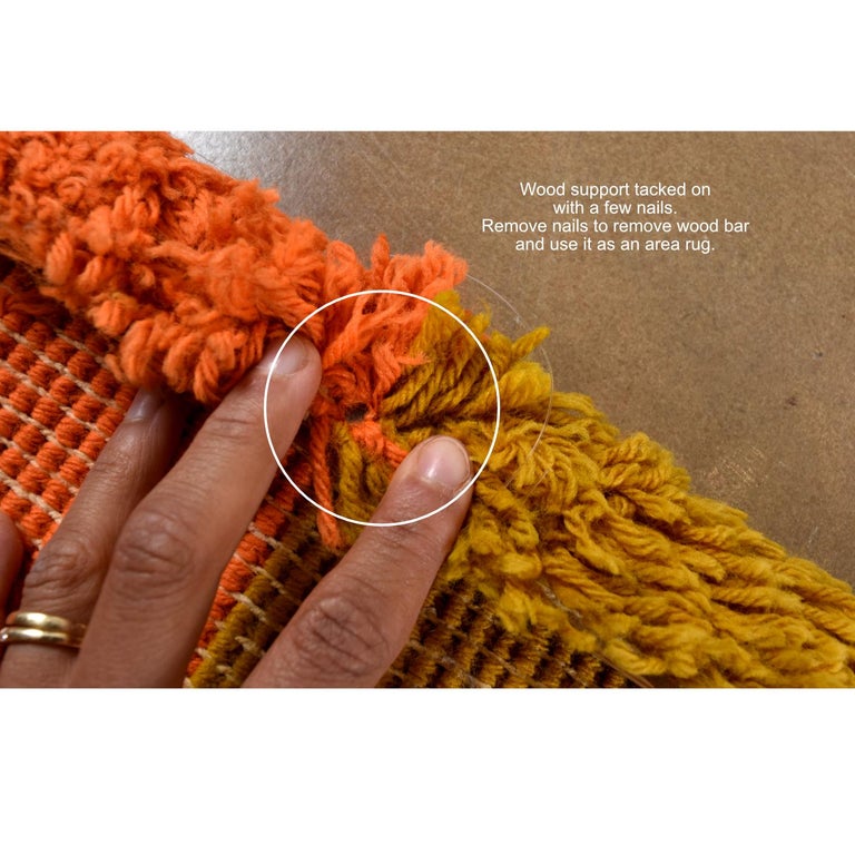 Red Yellow Orange and Brown Vintage Rya Rug Wall Hanging For Sale at ...