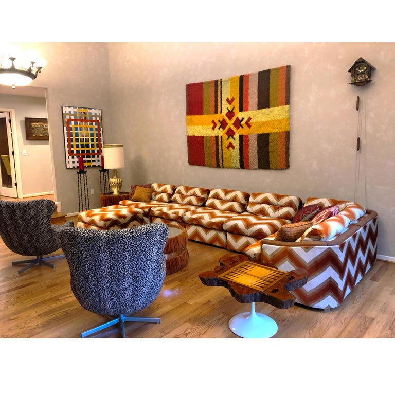 Red Yellow Orange and Brown Vintage Rya Rug Wall Hanging For Sale at ...