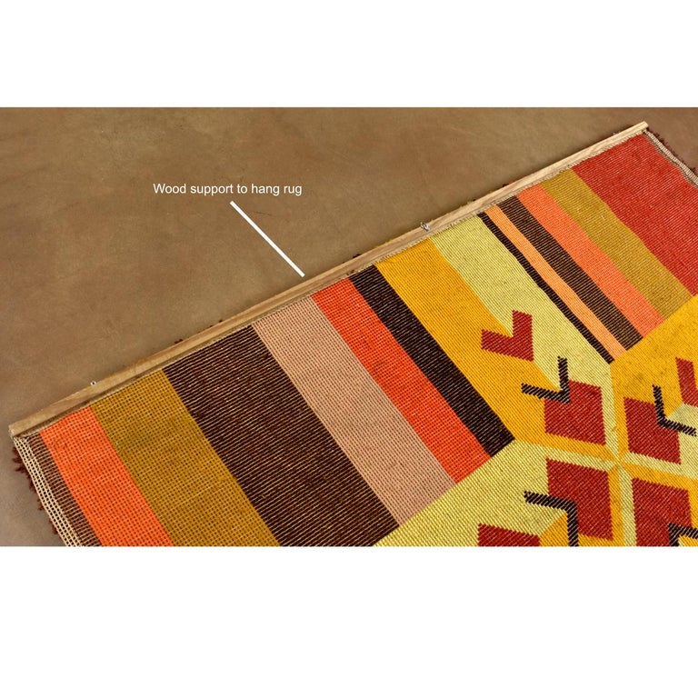 Red Yellow Orange and Brown Vintage Rya Rug Wall Hanging For Sale at ...