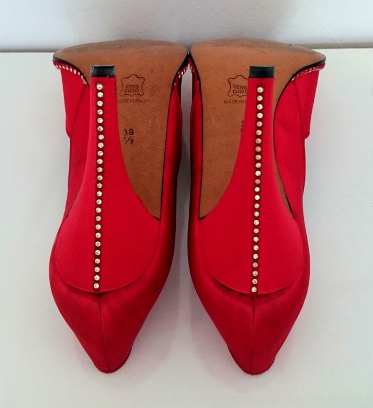 Red Yves Saint Laurent Silk Heels Embroidered with Swarovski For Sale ...