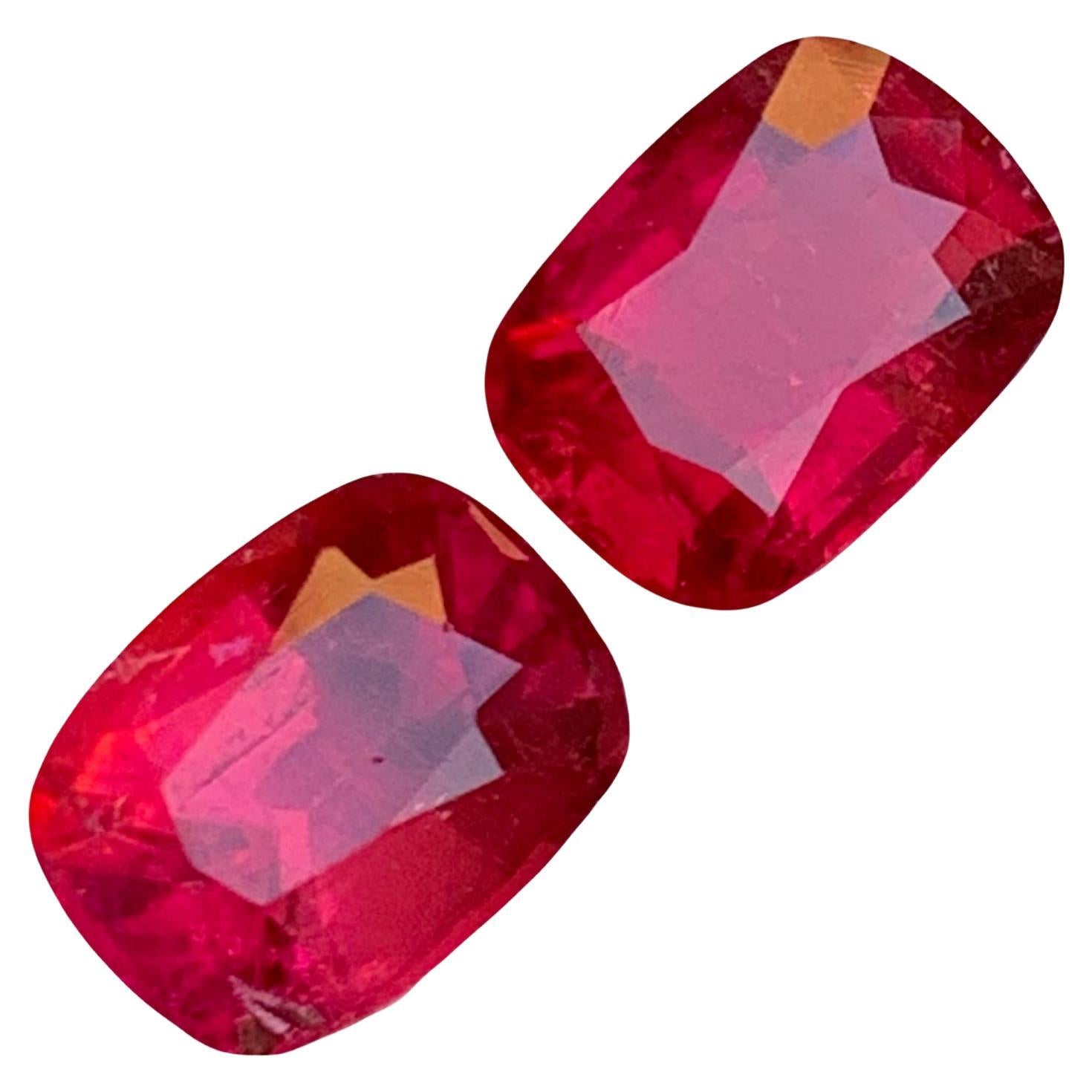 Reddish Pink Natural Rubellite Tourmaline Gemstones, 3.50 Carat Cushion ...