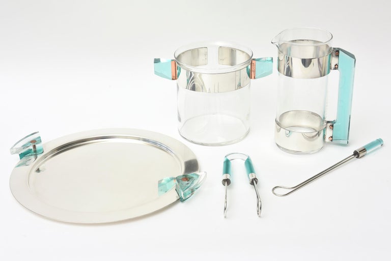 Rede Guzzini Lucite and Silver Plate Barware Set Vintage at 1stDibs