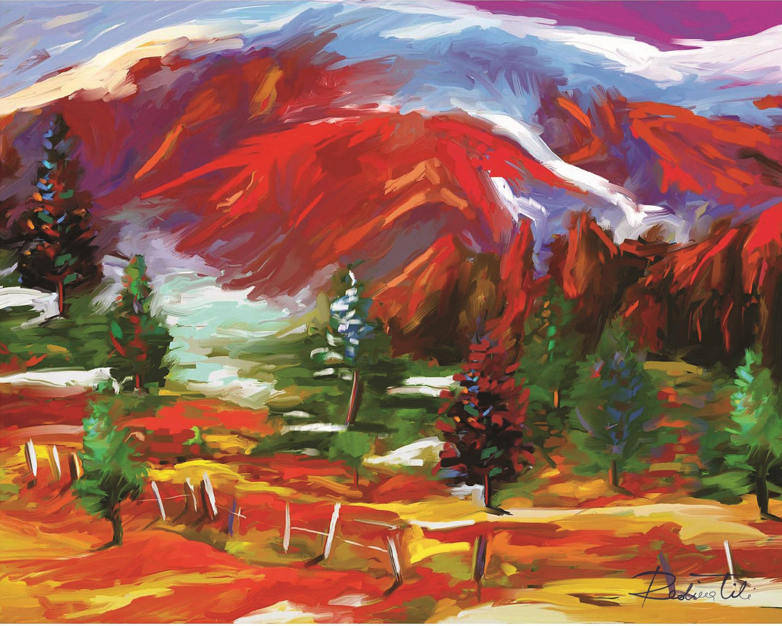 Redina Tili - Red Scape version XVIII - Peinture à l'huile sur toile ...