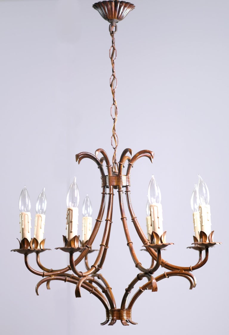 Redone 8 Arm Tole Chandelier in Bamboo Style For Sale at 1stDibs