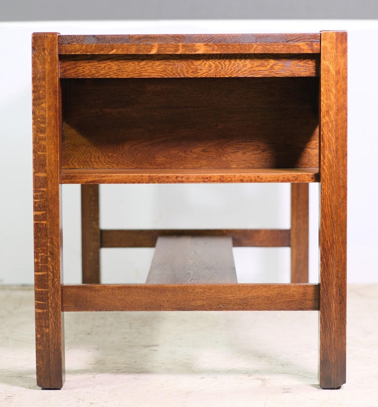 Redone Arts and Crafts Oak Desk w Drawer + Shelves Tiger Oak For Sale ...