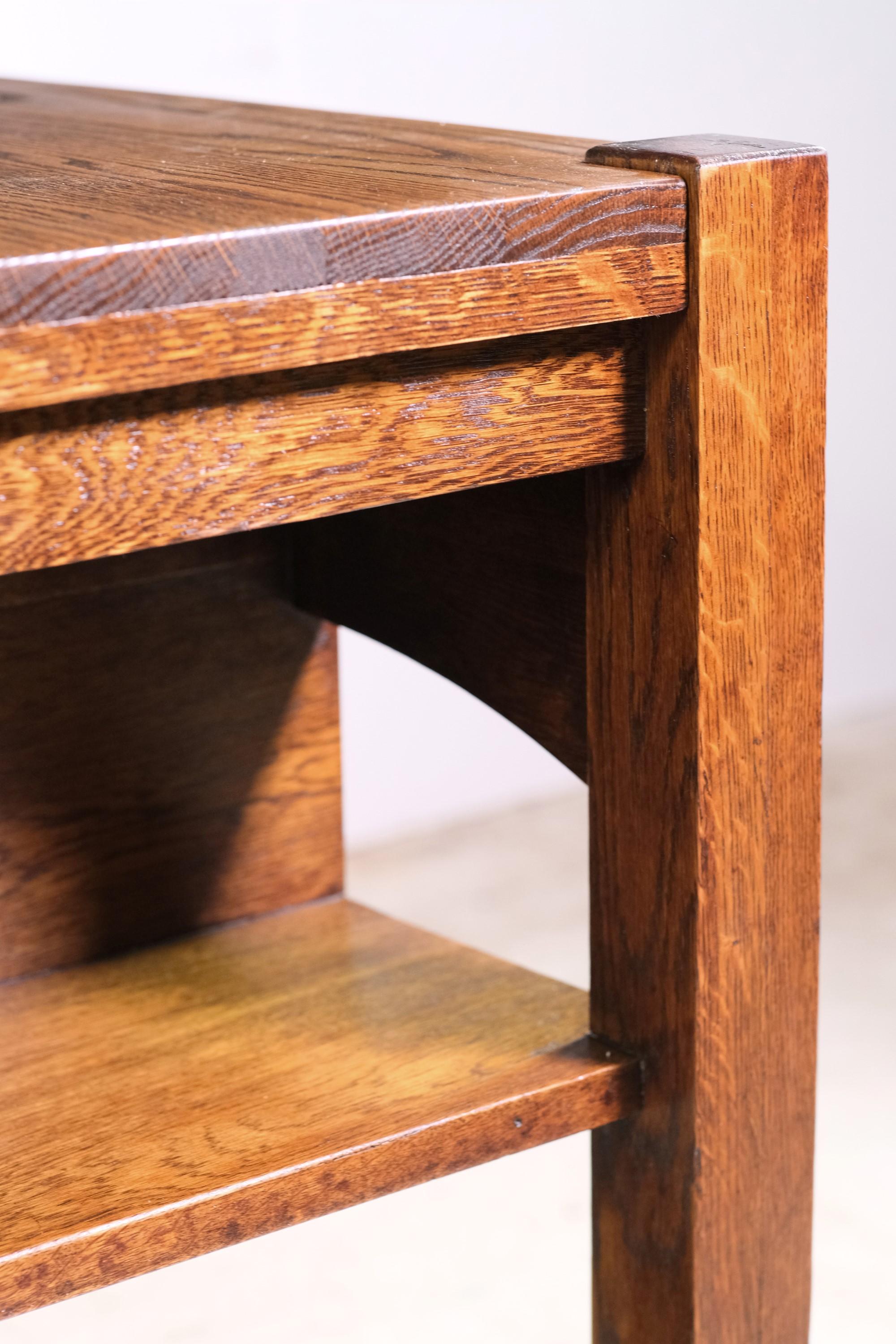 Redone Arts and Crafts Oak Desk w Drawer + Shelves Tiger Oak For Sale ...