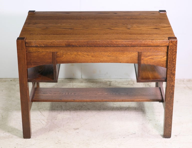Redone Arts and Crafts Oak Desk w Drawer + Shelves Tiger Oak For Sale ...