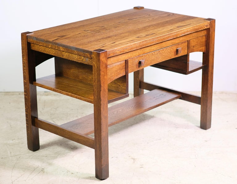 Redone Arts and Crafts Oak Desk w Drawer + Shelves Tiger Oak For Sale ...