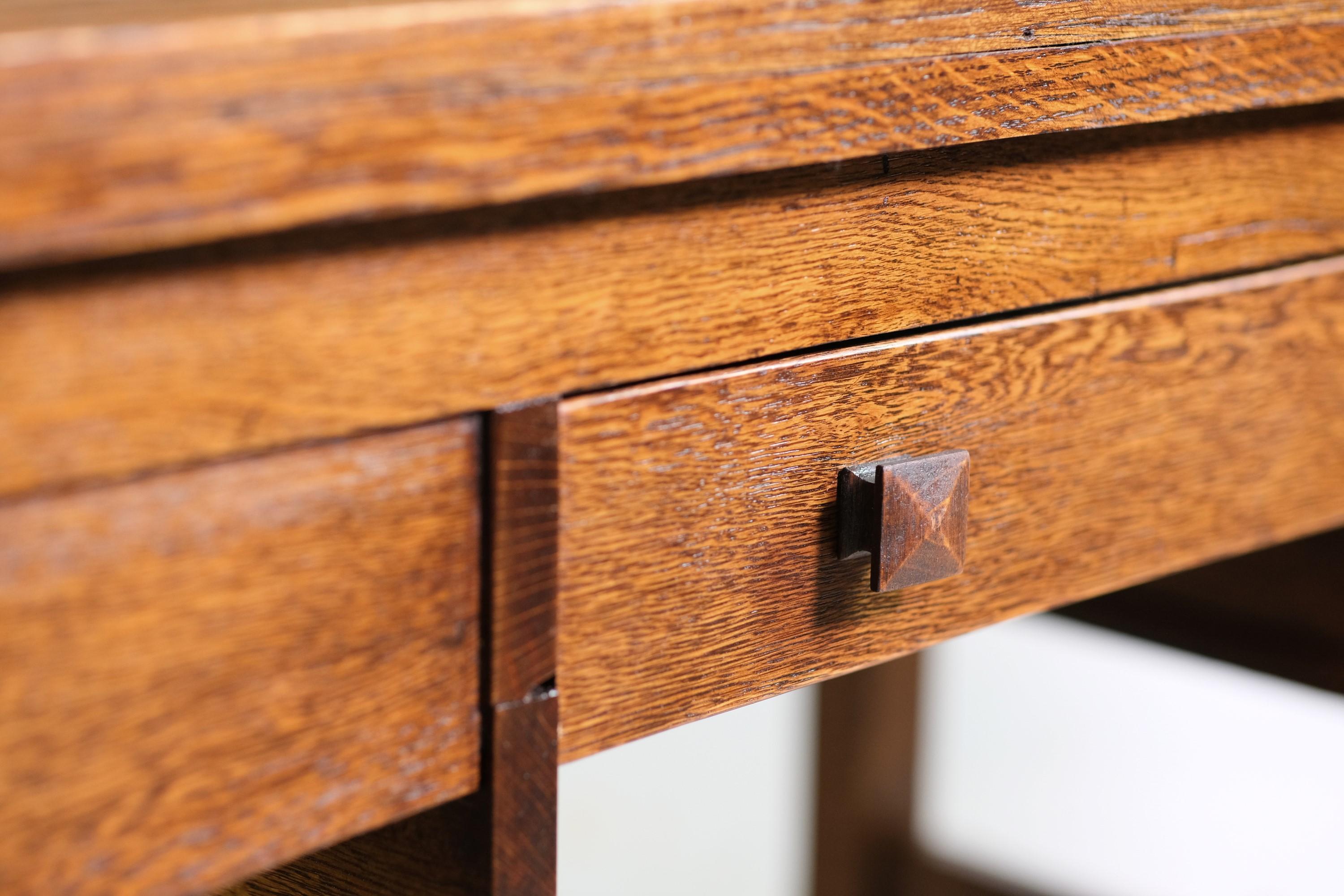 Redone Arts and Crafts Oak Desk w Drawer + Shelves Tiger Oak For Sale ...