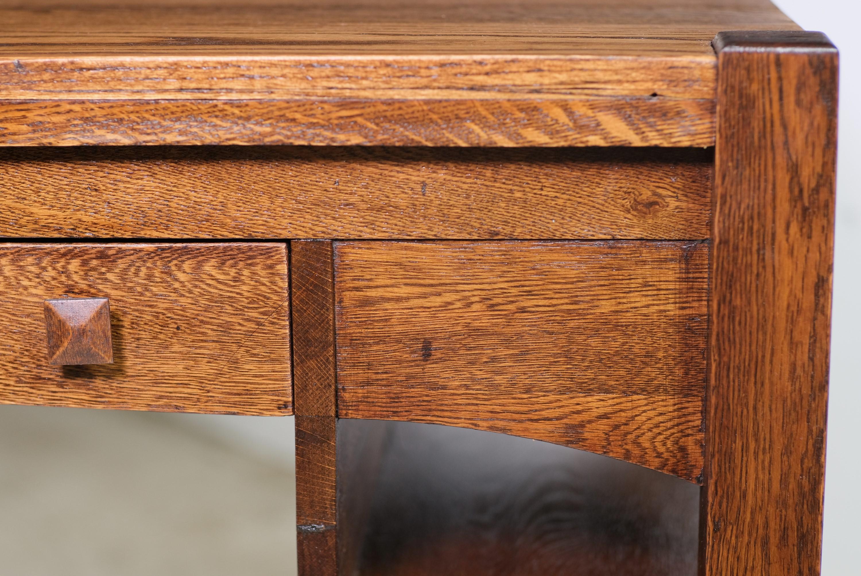 Redone Arts and Crafts Oak Desk w Drawer + Shelves Tiger Oak For Sale ...