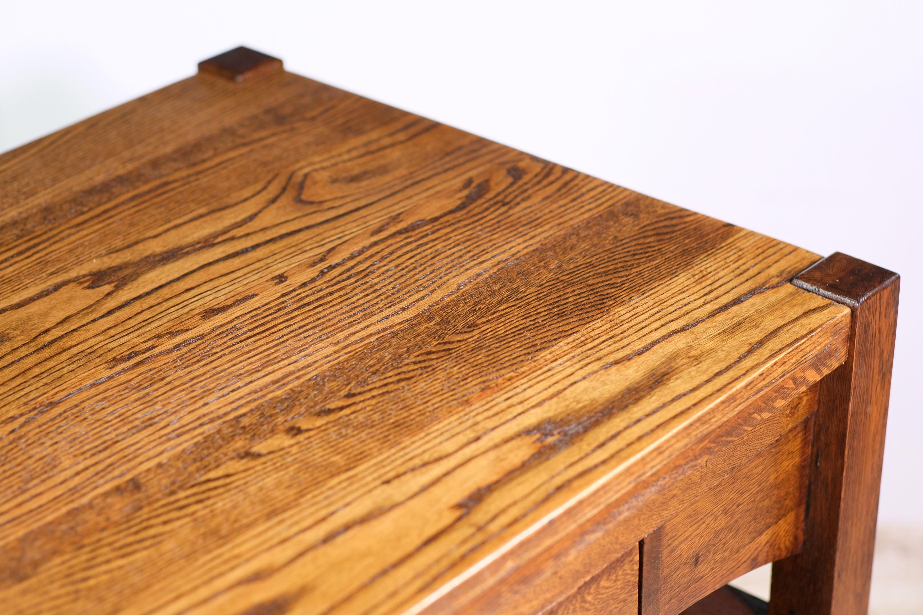 Redone Arts and Crafts Oak Desk w Drawer + Shelves Tiger Oak For Sale ...