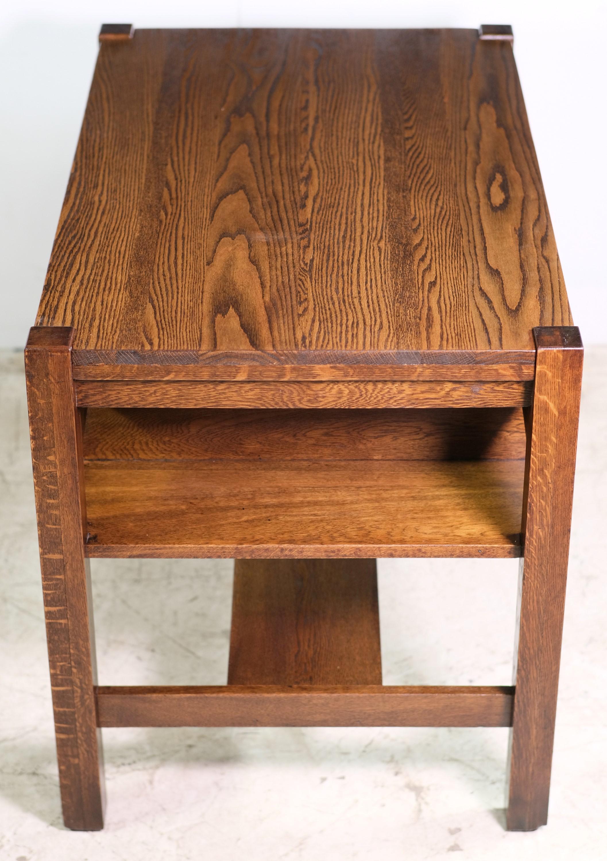 Redone Arts and Crafts Oak Desk w Drawer + Shelves Tiger Oak For Sale ...