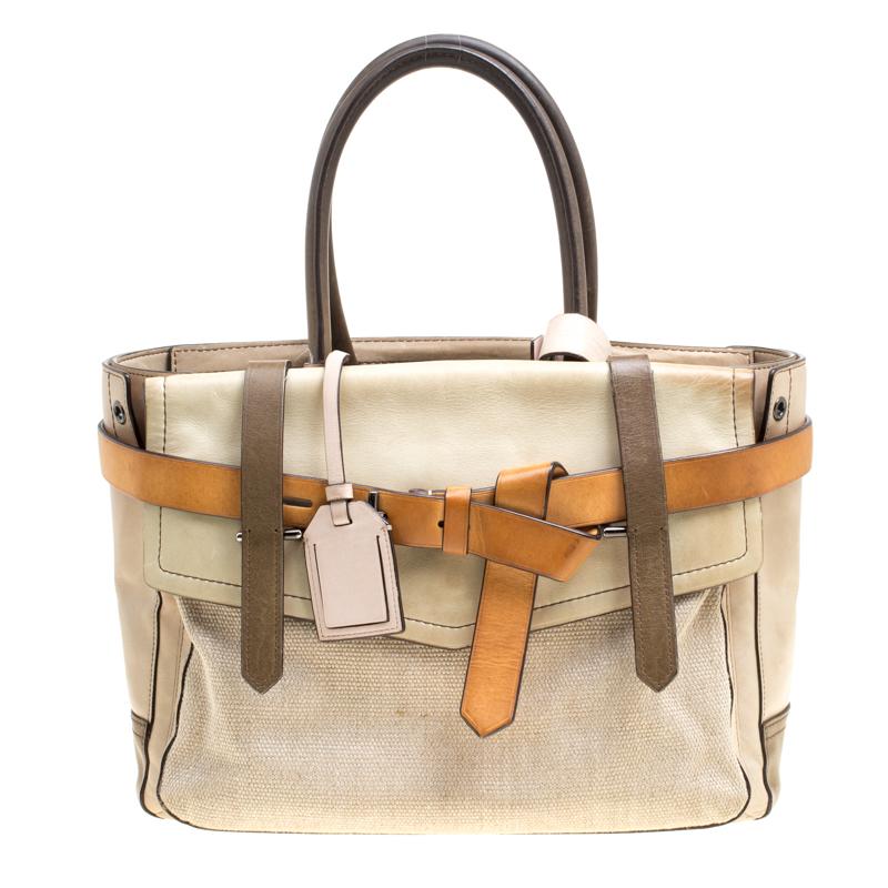Reed Krakoff Beige Leather and Fabric Boxer Tote For Sale at 1stDibs ...