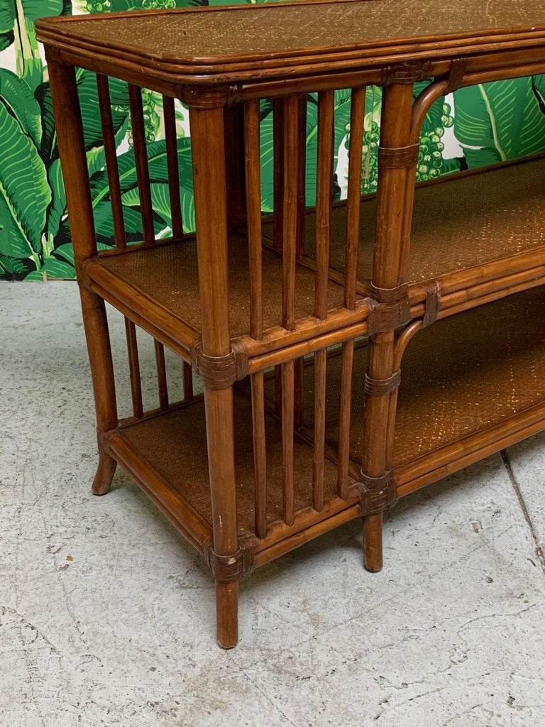 Reeded Bamboo and Woven Rattan Open Shelf Console Table at 1stDibs