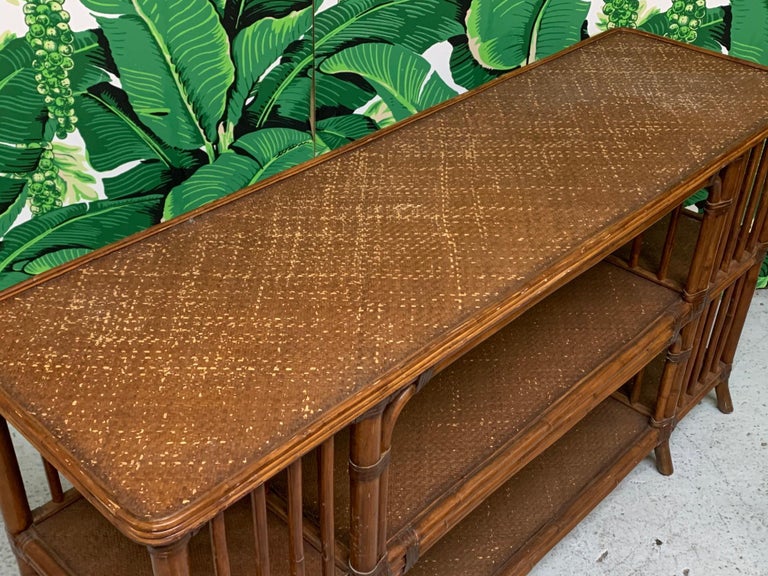 Reeded Bamboo and Woven Rattan Open Shelf Console Table at 1stDibs