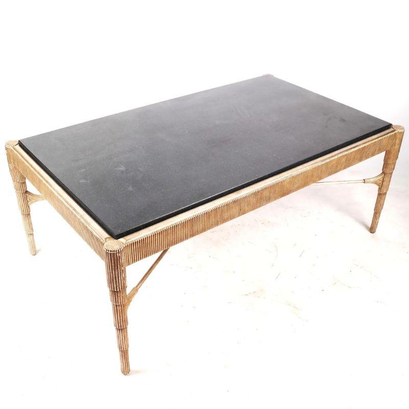 Reeded Gilt Deco Style Coffee Table With Black Marble Top at 1stDibs