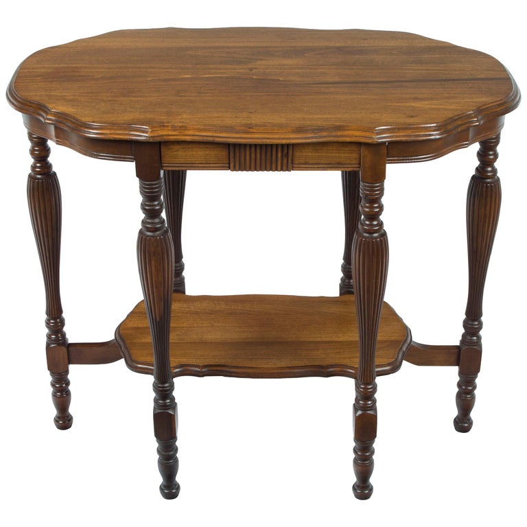 Reeded Leg Shaped Top Mahogany Two-Tier Accent Side Table at 1stDibs