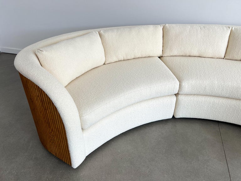 Reeded Oak Wrapped Three Piece Sectional Sofa in Cream Bouclé at 1stDibs