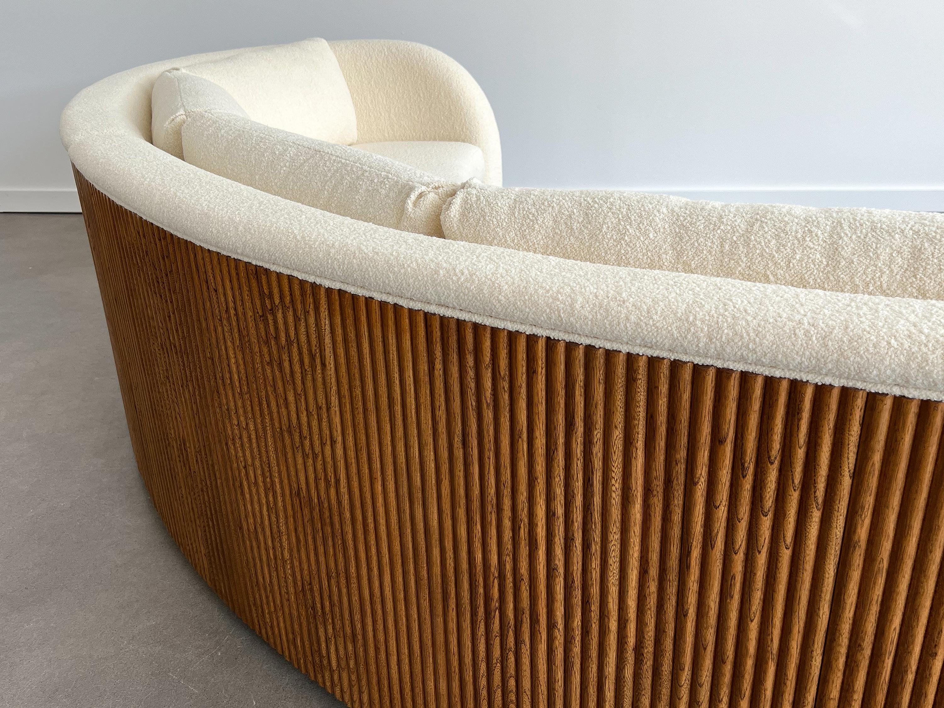 Reeded Oak Wrapped Three Piece Sectional Sofa in Cream Bouclé at ...