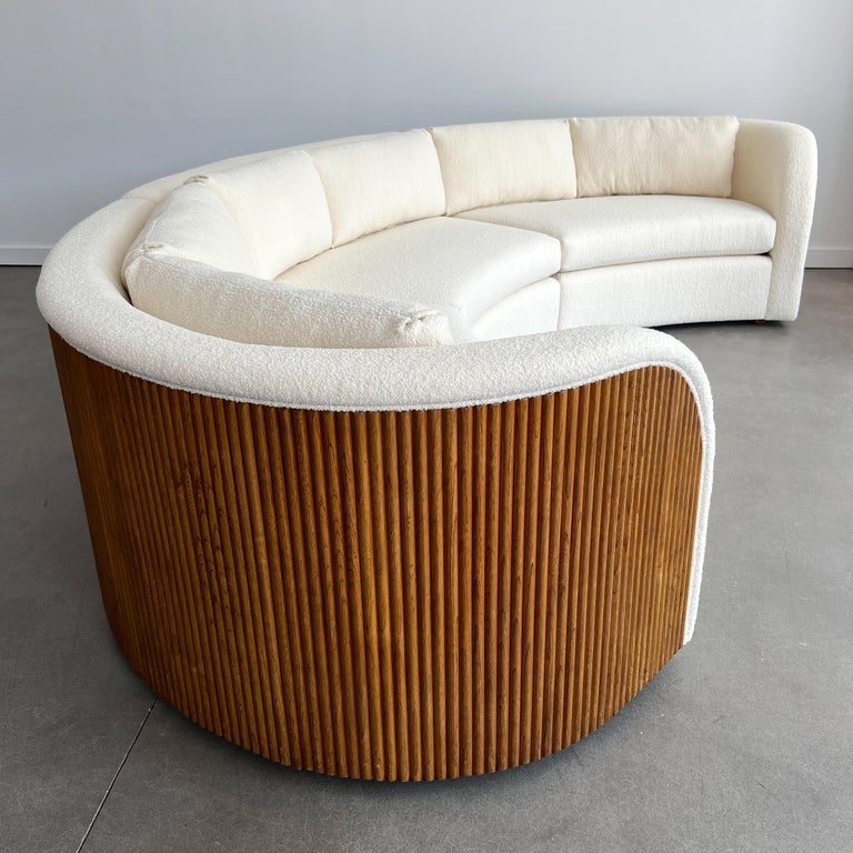 Reeded Oak Wrapped Three Piece Sectional Sofa in Cream Bouclé at 1stDibs