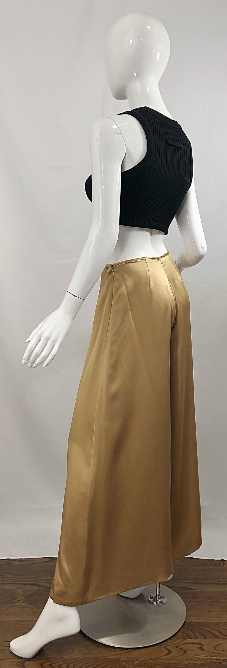 Reem Acra 2000s Liquid Gold Silk Size 6 / 8 Wide Leg Metallic Trousers ...