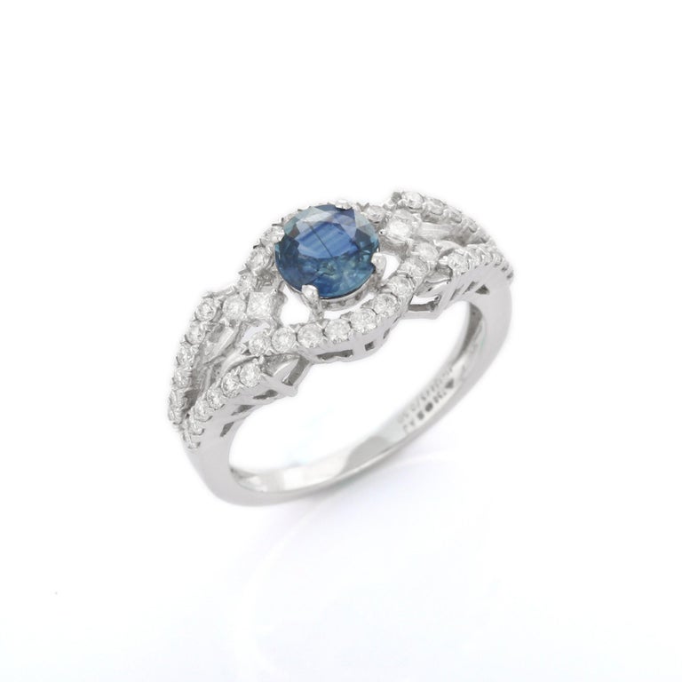 Customizable 18K White Gold Regal 0.88ct Round Cut Sapphire Diamond ...