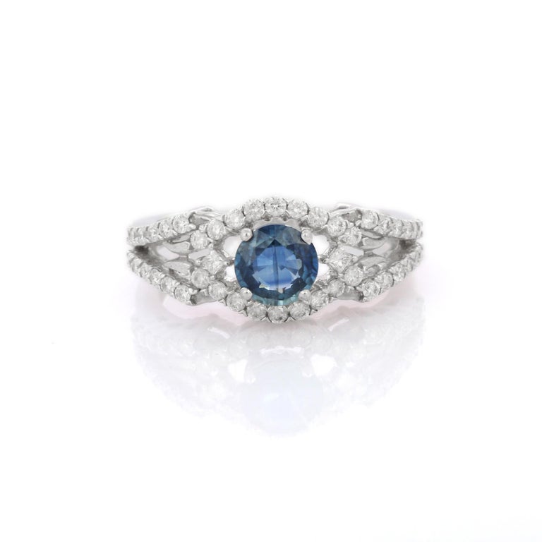 Customizable 18K White Gold Regal 0.88ct Round Cut Sapphire Diamond ...