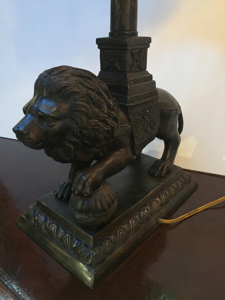 Regal Pair of Bronze Lion Motif Table Lamps at 1stDibs | lion lamps