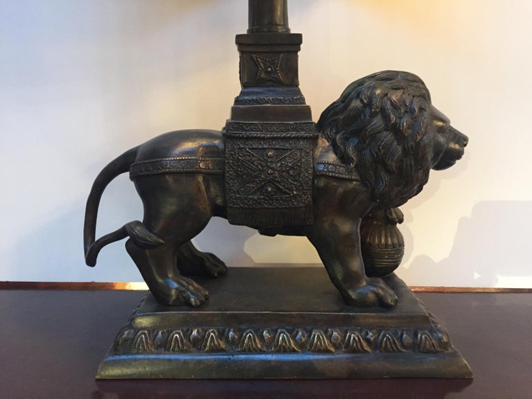 Regal Pair of Bronze Lion Motif Table Lamps at 1stDibs | lion lamps