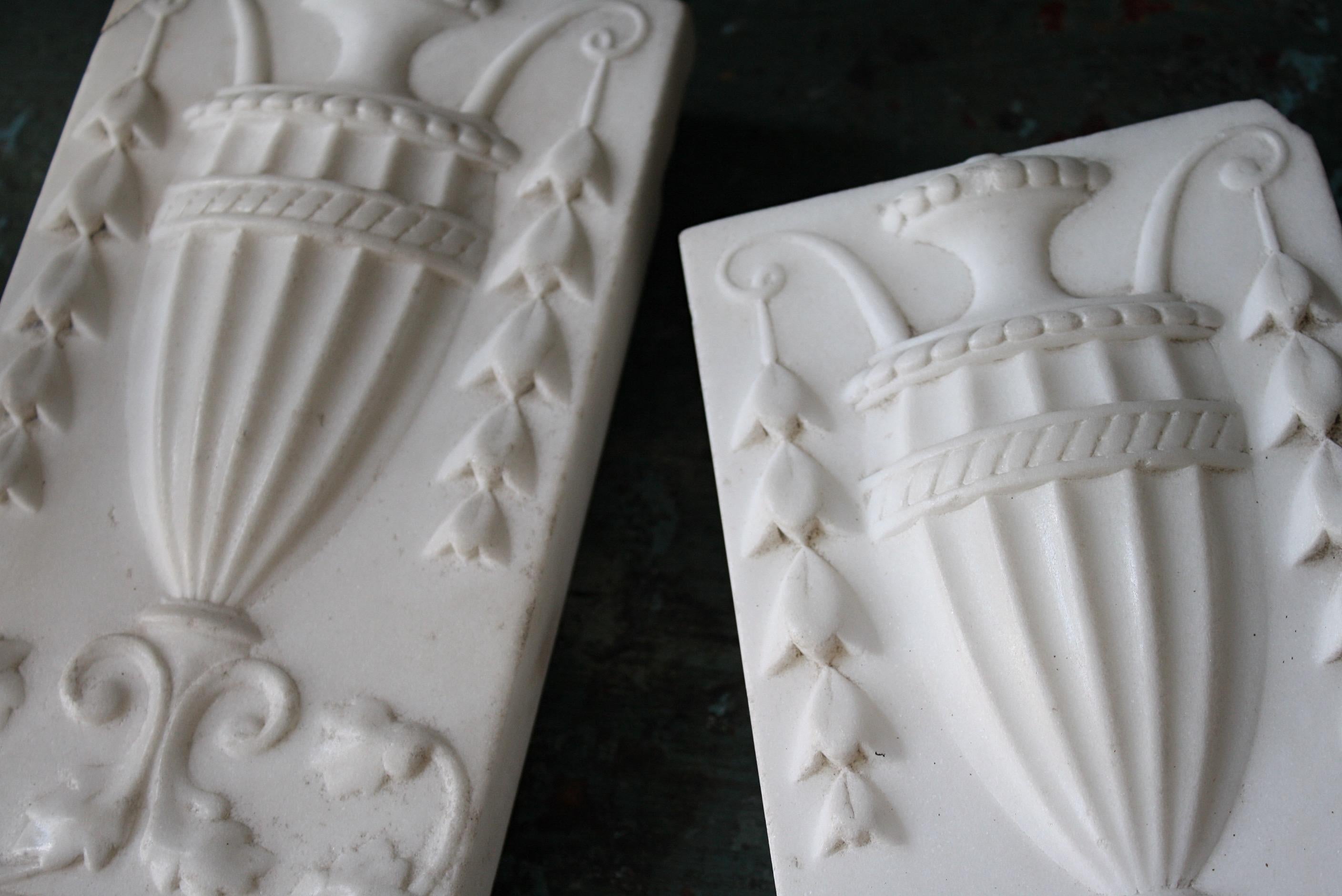 Regency Adam Style Pair of Classical Marble Urn Plaques Tablets Fire ...