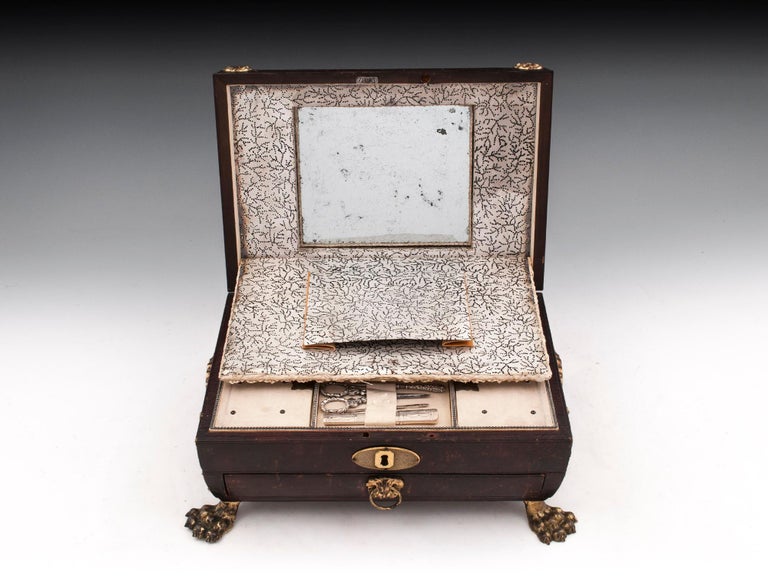 Regency Antique Leather Sewing Box, 19th Century at 1stDibs