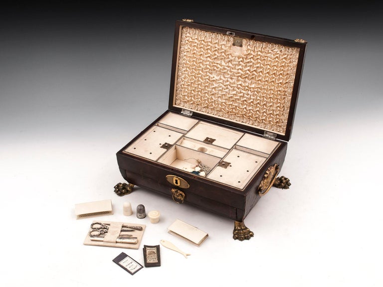 Regency Antique Leather Sewing Box, 19th Century at 1stDibs