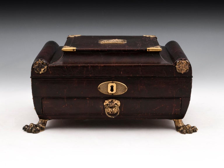 Regency Antique Leather Sewing Box, 19th Century at 1stDibs