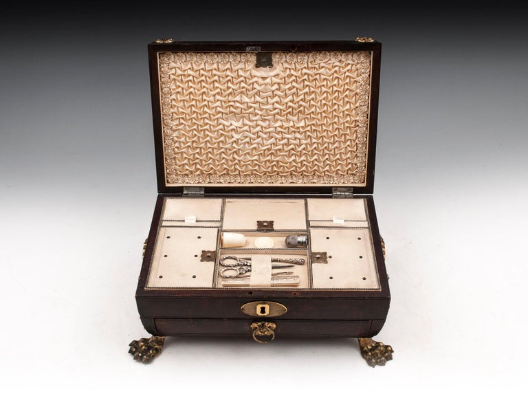 Regency Antique Leather Sewing Box, 19th Century at 1stDibs