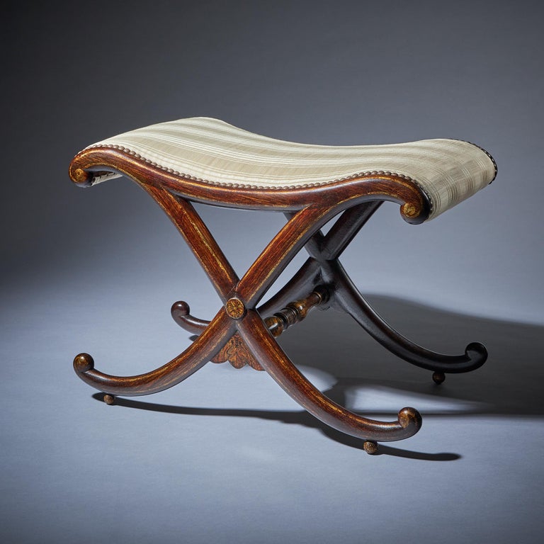 Regency Antique Simulated Rosewood Gilt Lined X Frame Stool For Sale at ...