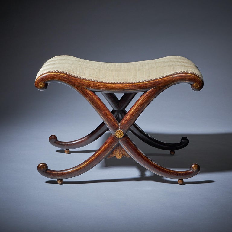 Regency Antique Simulated Rosewood Gilt Lined X Frame Stool For Sale at ...