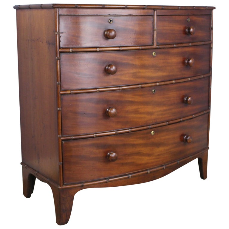 Regency Bowfront Mahogany Faux Bamboo Chest of Drawers For Sale at ...