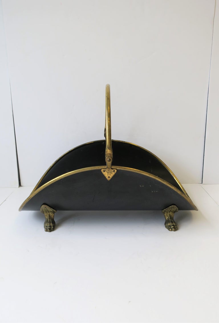 Regency Brass and Black Fire Wood Log Holder at 1stDibs