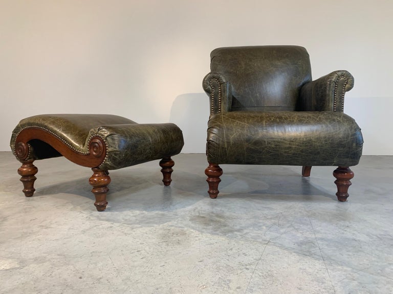 Regency British Colonial Style Drexel Heritage Lounge Chair and Ottoman ...