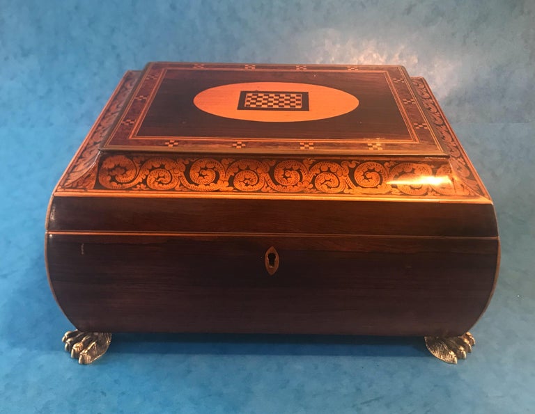 Regency circa 1820 Penwork and Inlaid Rosewood Jewellery Box at 1stDibs