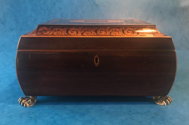 Regency circa 1820 Penwork and Inlaid Rosewood Jewellery Box at 1stDibs
